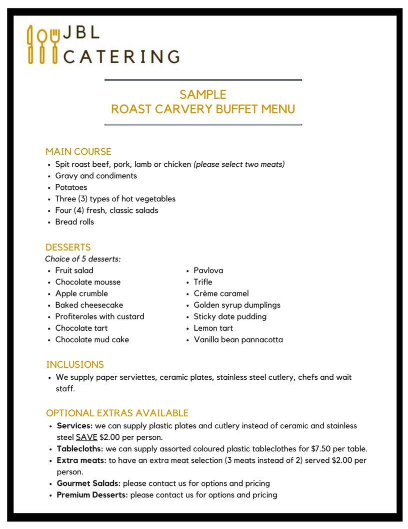 Roast Carvery Buffet Menus